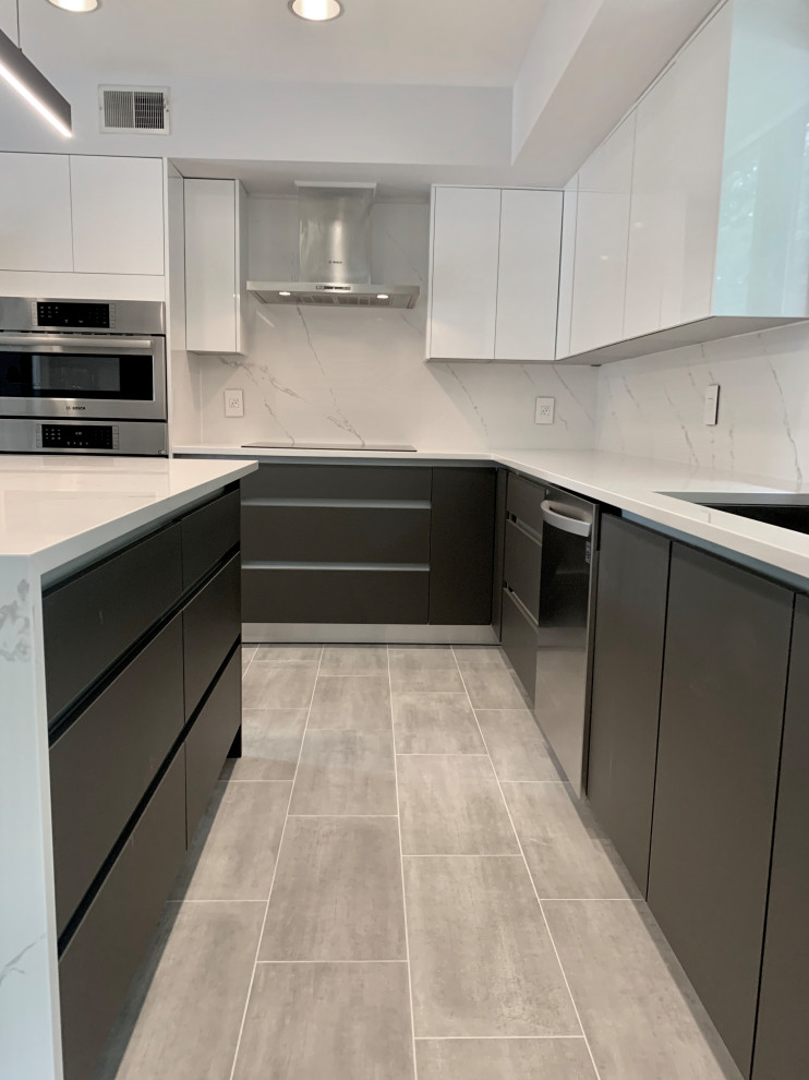 CONTEMPORARY TWO TONE KITCHEN WHITE GLOSS WALL CABINET - GRAY MATTE ...