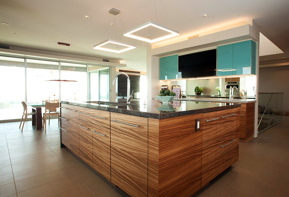 Contemporary Zebrawood & Glass Kitchen - Contemporary - Kitchen - Los ...
