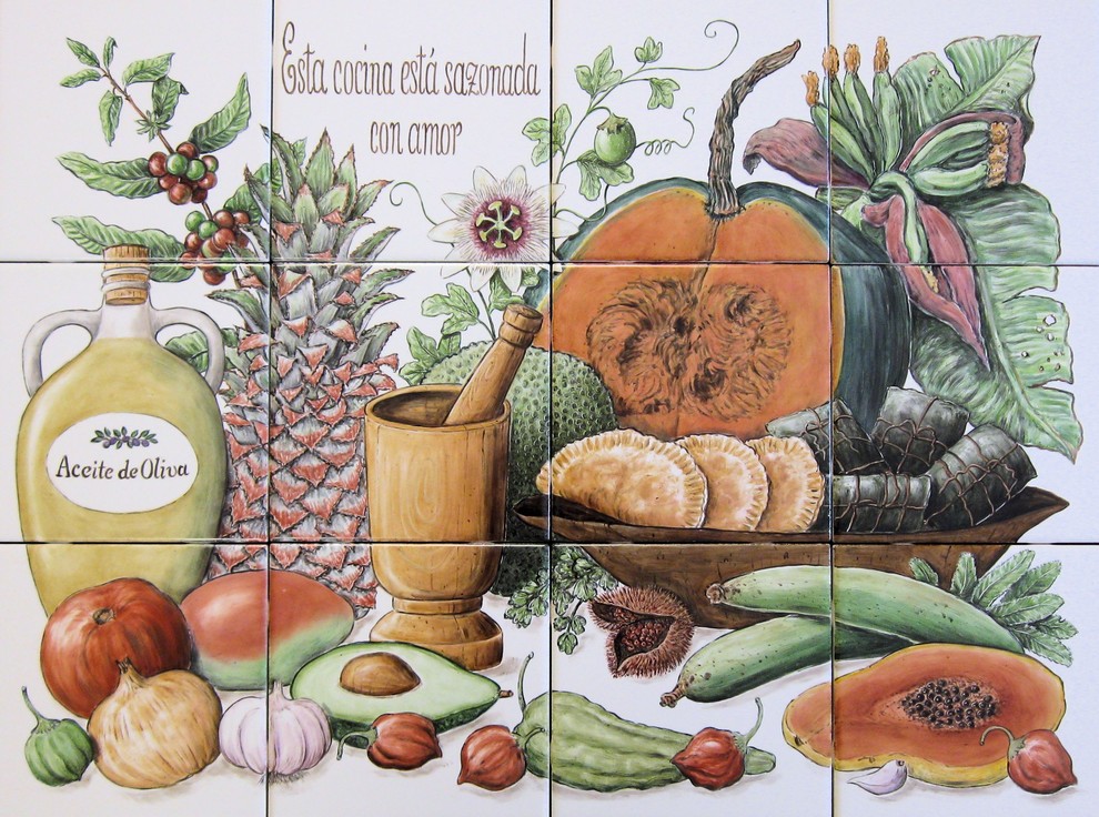"Cookie's Puerto Rican Cornucopia" kitchen backsplash tile mural ...