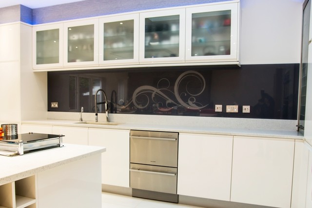 "COOL GREY SWIRLS" Glass Kitchen Splashback - Contemporary - Kitchen ...