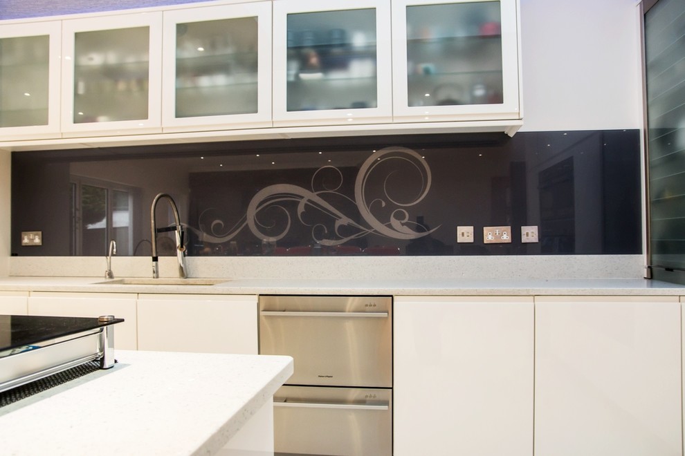 "COOL GREY SWIRLS" Glass Kitchen Splashback - Contemporary - Kitchen ...