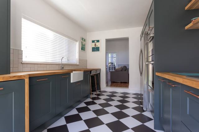 Copse Green Shaker Kitchen With Oak Worktops - Transitional - Kitchen ...