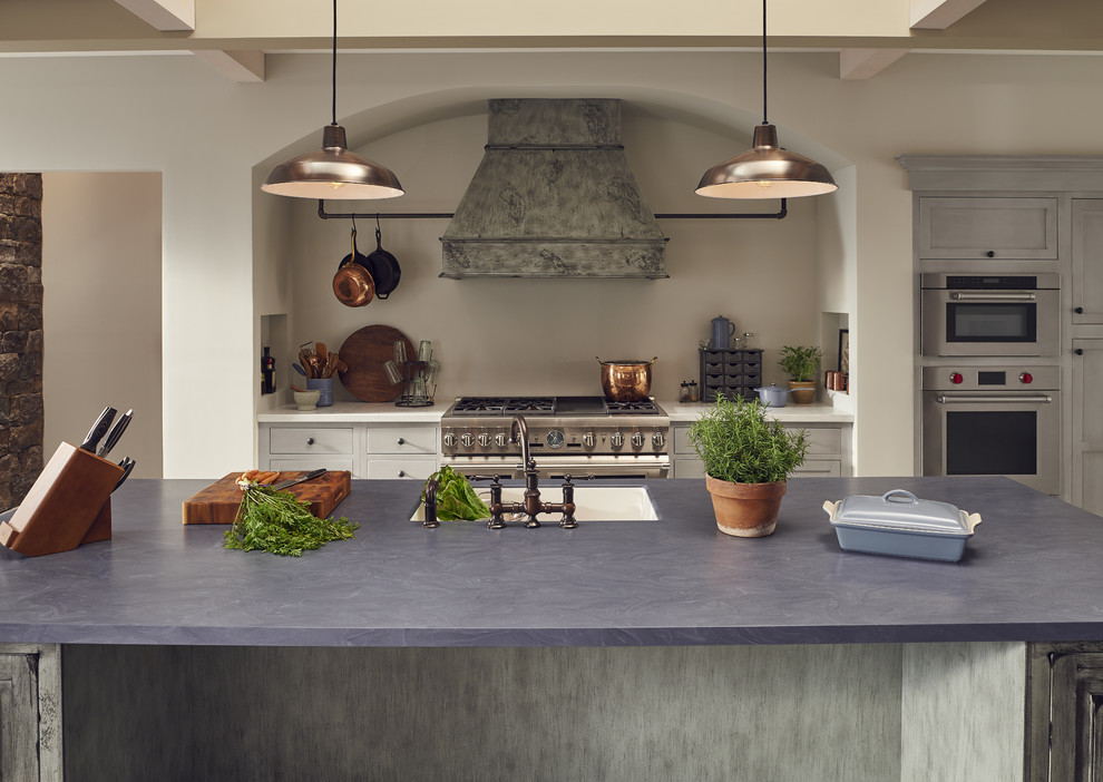 Corian® Evening Prima Island with Corian® Limestone Prima Countertop ...