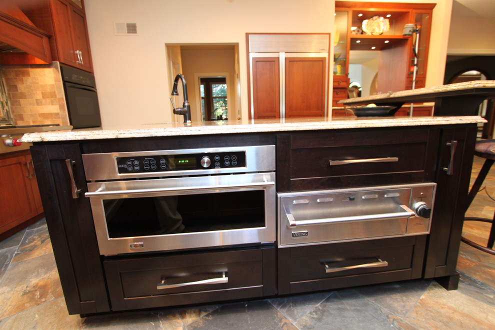 Craftsman Cherry Kitchen with Contrasting Espresso Island in Bel Air ...