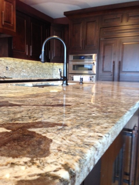 Crazy Horse Granite with Granite Tile Backsplash - Rustic - Kitchen ...