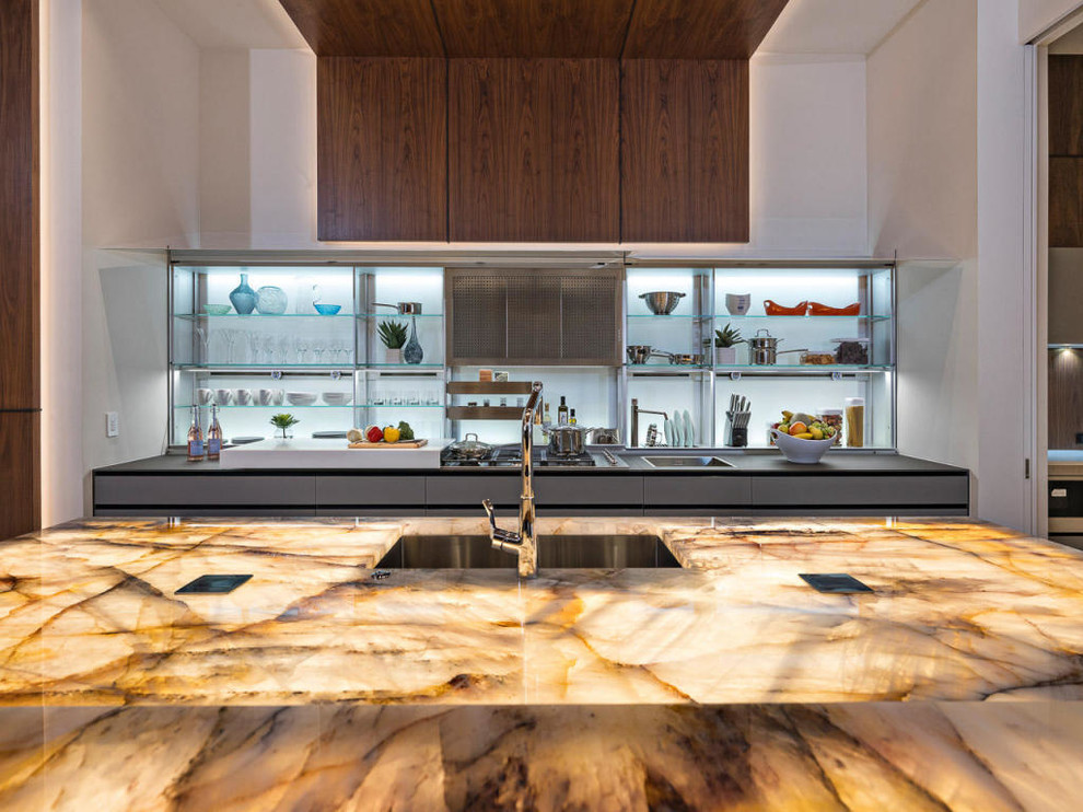 Cristallo Quarztite Backlit Countertop - Contemporary - Kitchen - Miami ...