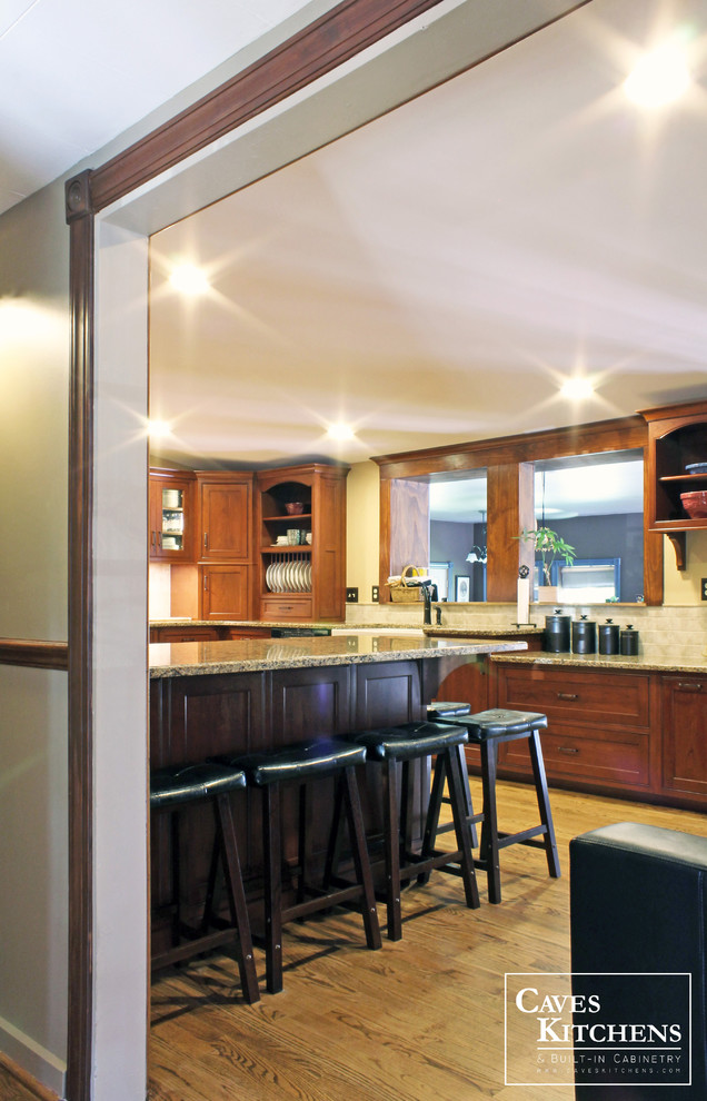 Custom Cherry Traditional Kitchen with Peninsula & Farm Sink ...