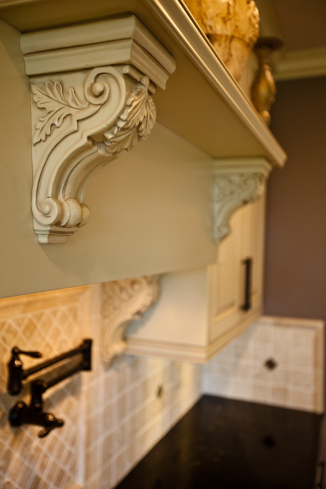 Custom Hood-Fan Surround with Pot Filler Faucet - Traditional - Kitchen ...