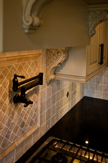 Custom Hood-Fan Surround with Pot Filler Faucet - Classique - Cuisine ...