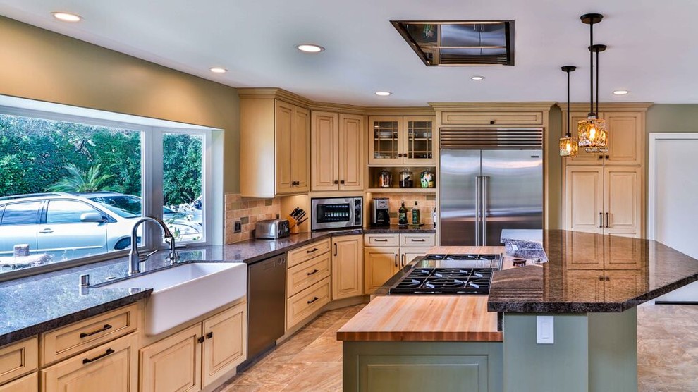 Custom Kitchen with Large Bay Window - Transitional - Kitchen - Santa ...