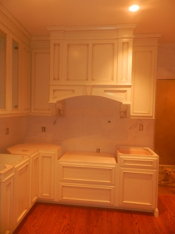 Custom Kitchen with Sherwin Williams Restful White and glazed with a ...