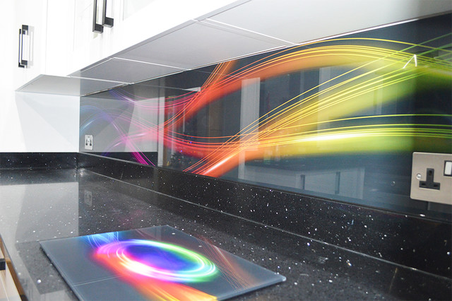Custom Printed "Electric Wave" Design Glass Splashback - Moderne ...