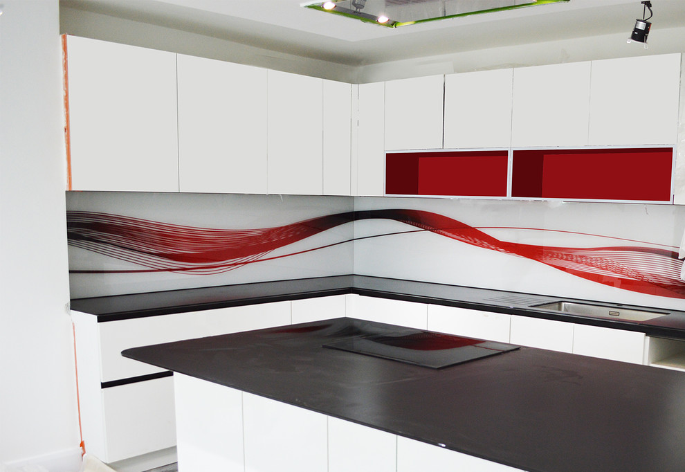 Custom Printed Red Galaxy Wave Design Glass Splashback - Modern ...