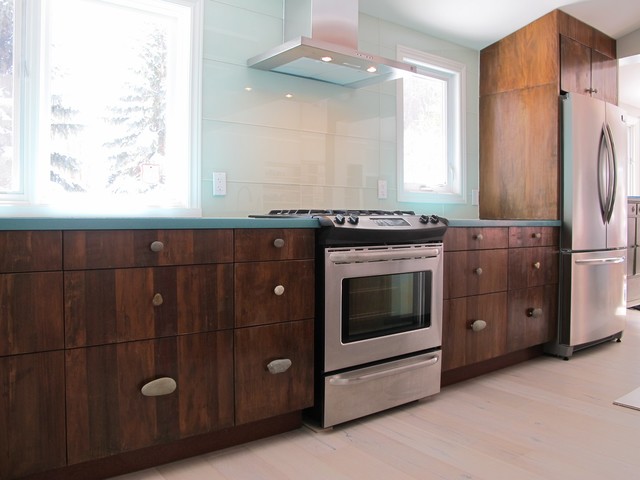 Custom reclaimed wood fronts for IKEA cabinets, - Rustic - Kitchen ...