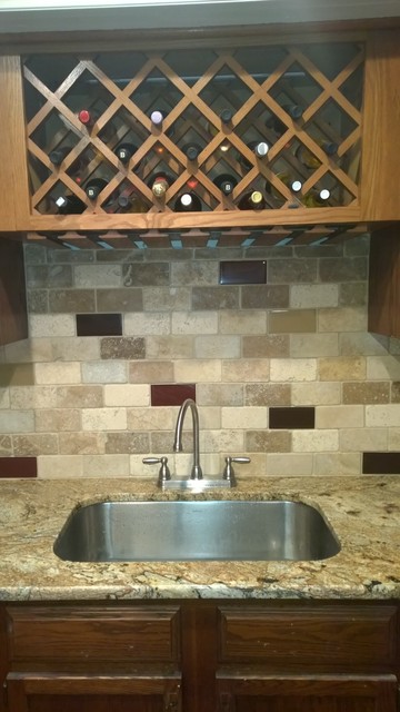 Custom Travertine Backsplash and Golden Crystal Granite Counters ...