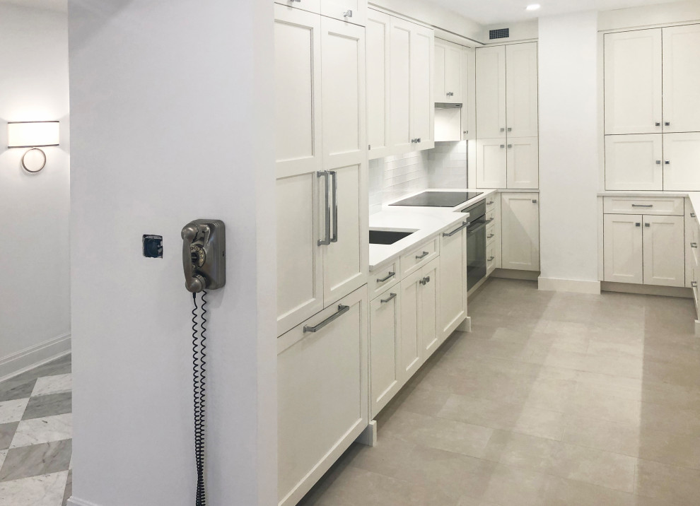 Custom White Kitchen with Pocket door access to Family room ...