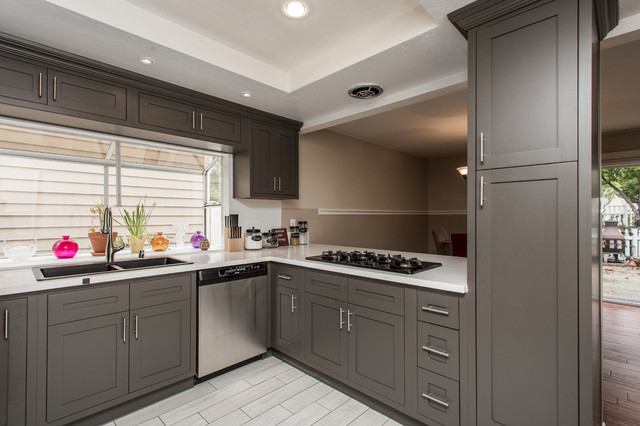 Dark Grey Shaker Style Inset Cabinets - Transitional - Kitchen - Los ...