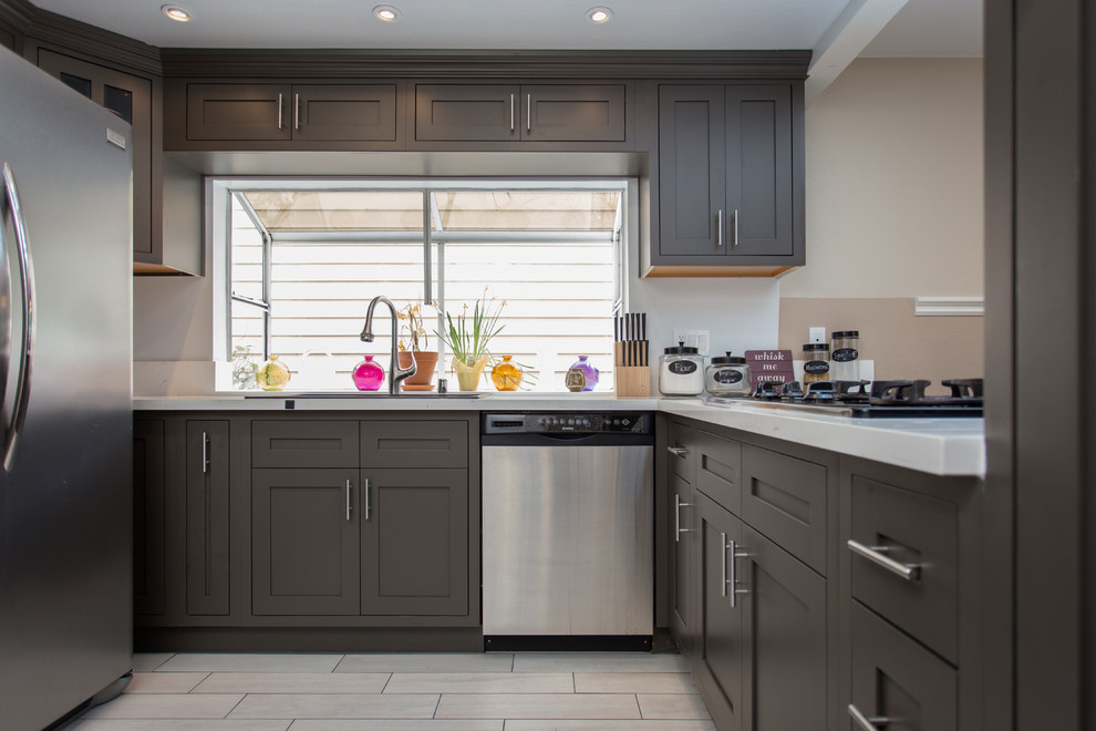 Dark Grey Shaker Style Inset Cabinets - Transitional - Kitchen - Los ...