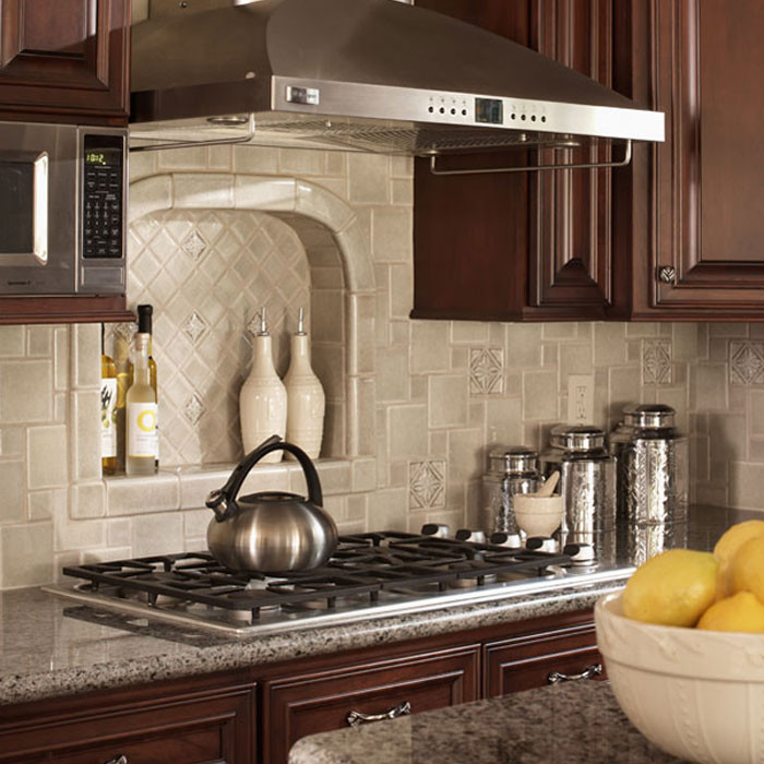 Debris Series Recycled Tile Kitchen Backsplash in Malt with Decorative ...