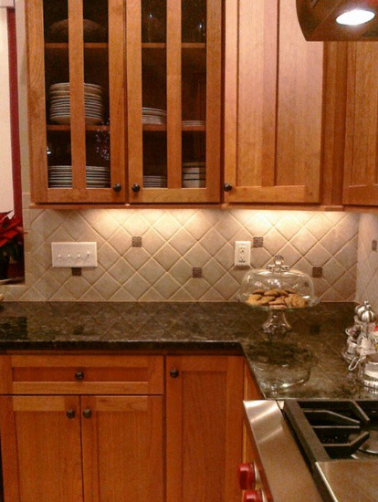 Diagonal tile for backpsplash in Norfork, NE - Transitional - Kitchen ...