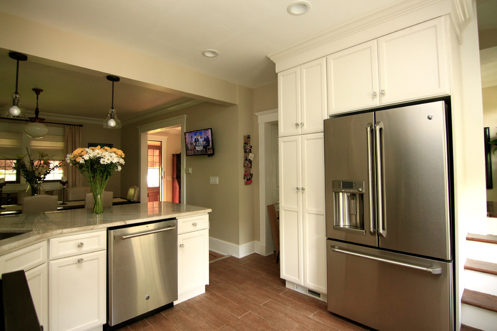 Direct Depot | White Kitchen Remodel with Built in Fridge - Traditional ...