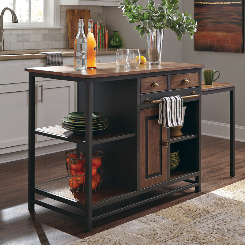 Donny Osmond Home Kitchen Island Metal with Rustic Wire Brushed Wood ...