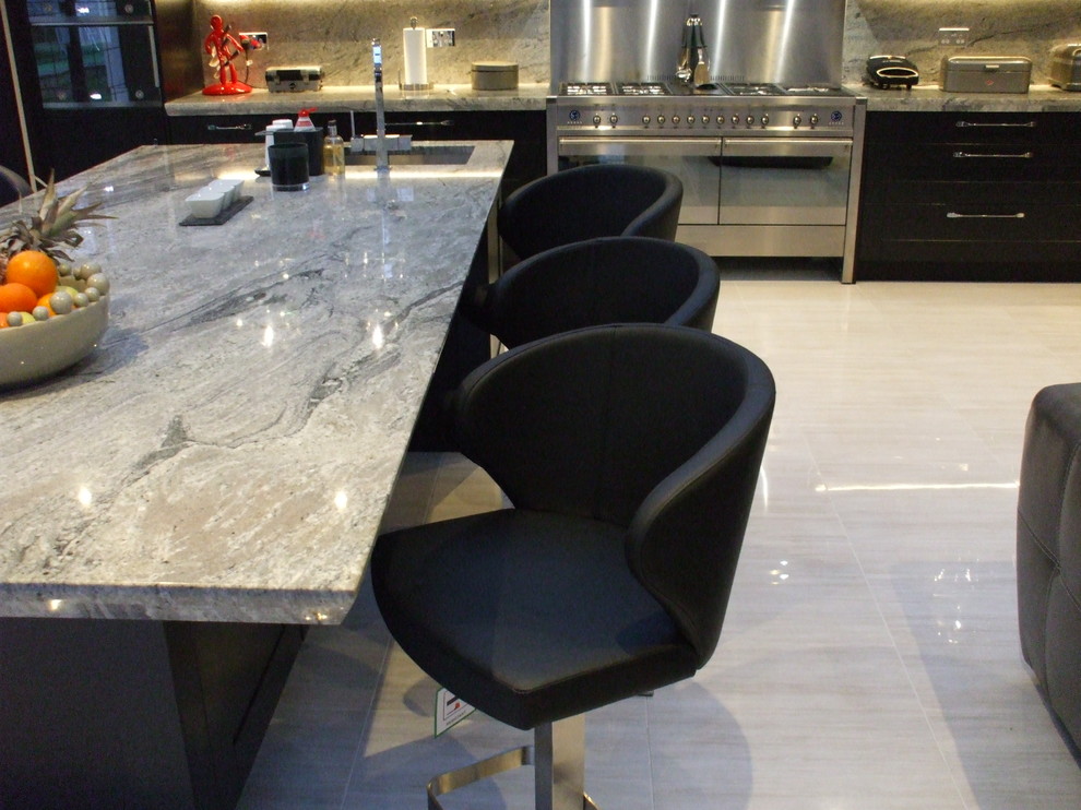 Doris P Bar Stools with Black Leather upholstery - Contemporary ...