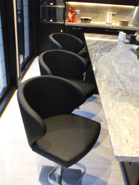 Doris P Bar Stools with Black Leather upholstery - Contemporary ...