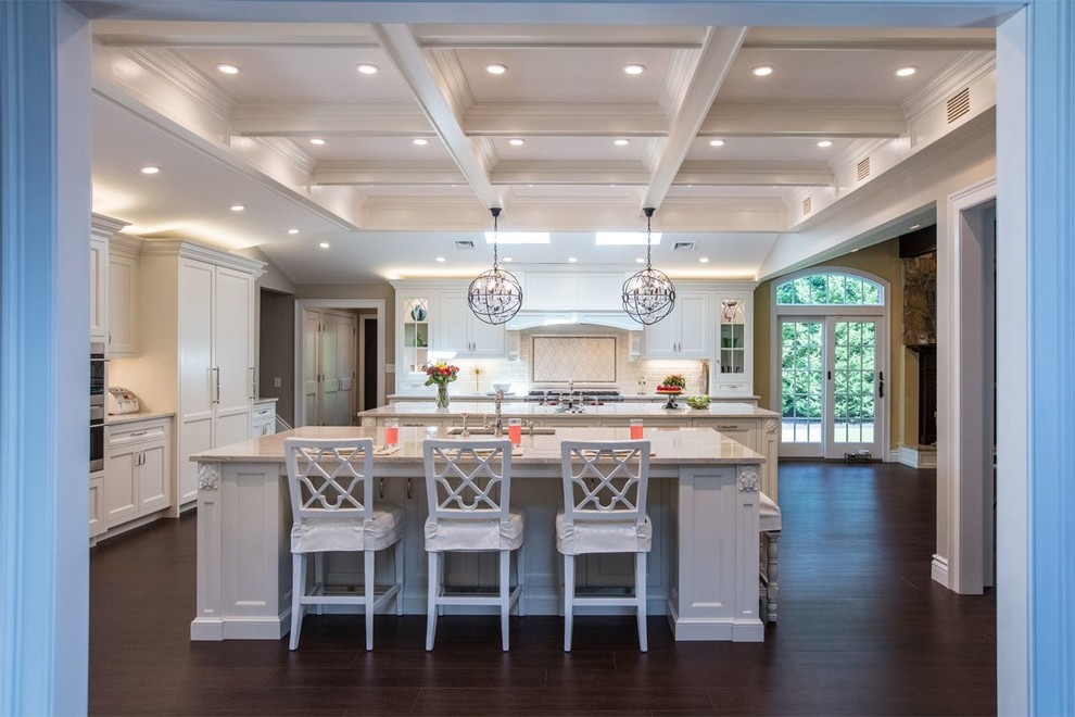 Double Island Kitchen, Full View - Transitional - Kitchen - New York ...