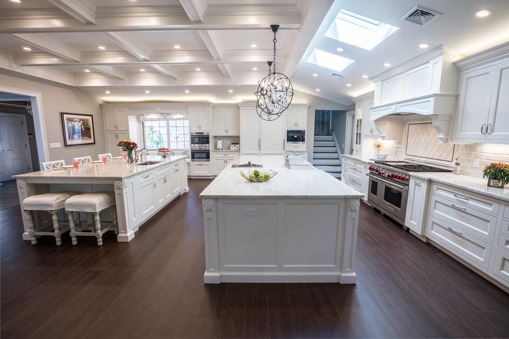 Double Island Kitchen, Side View - Transitional - Kitchen - New York ...