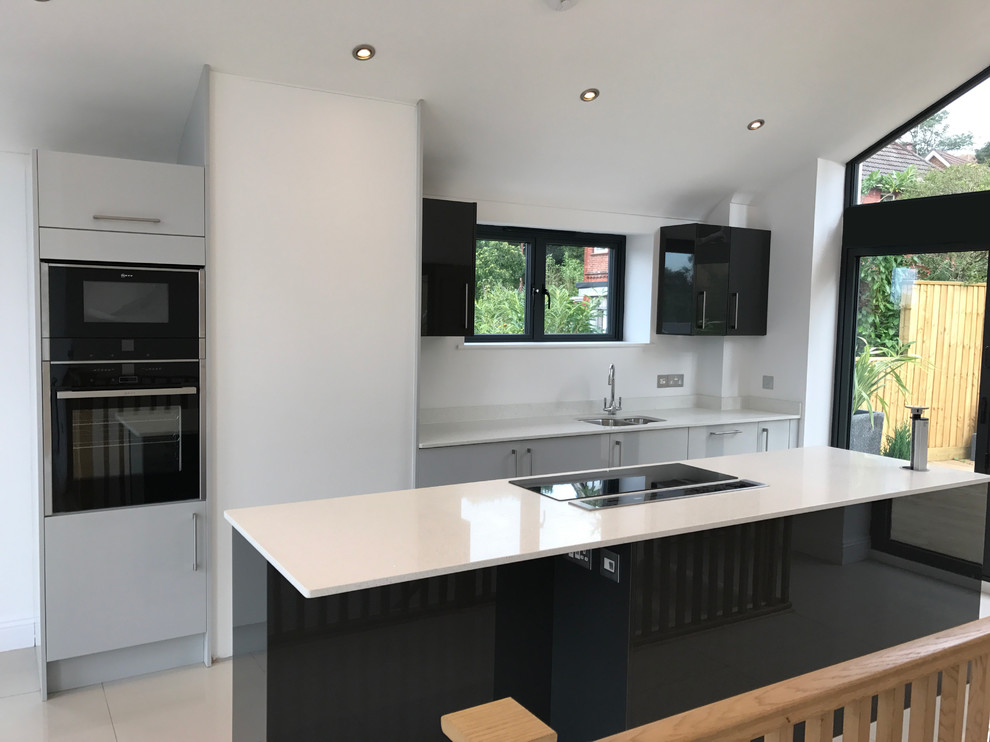 Dove Grey & Graphite Gloss slab door kitchen with Neff appliances ...