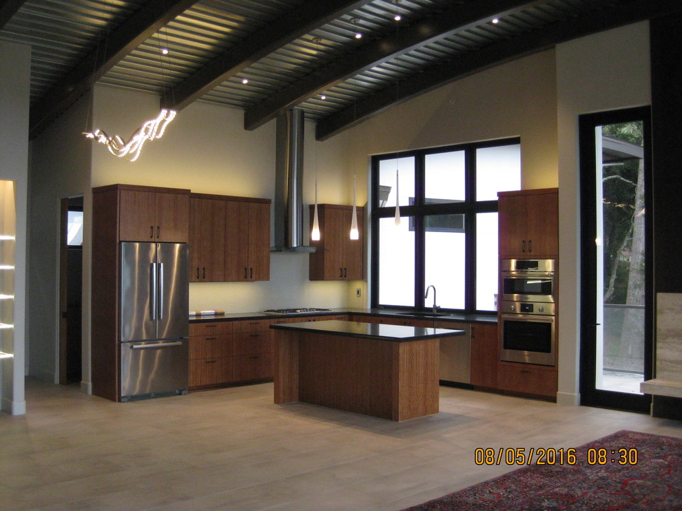 Dream Home with Curved Steel Beams - Contemporary - Kitchen - San ...