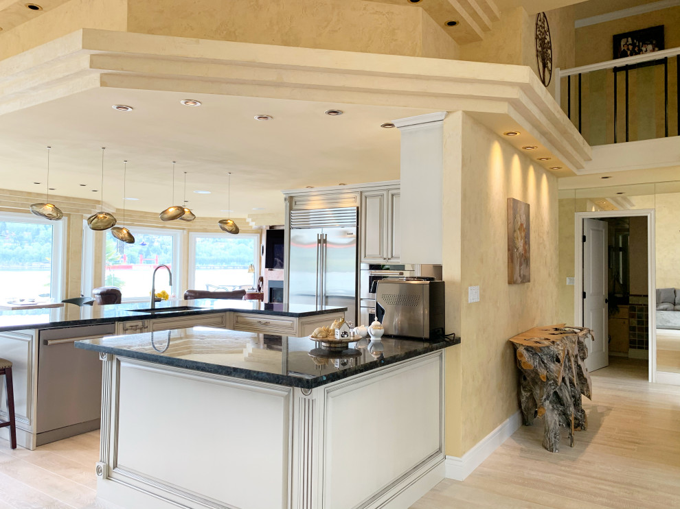 Elegant Antique White Cabinets with Natural Stone Countertop ...