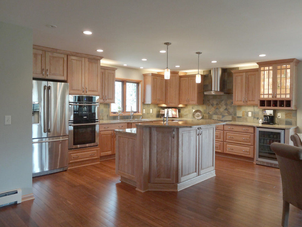 Expansive Rustic Kitchen with Island Seating - Traditional - Kitchen ...