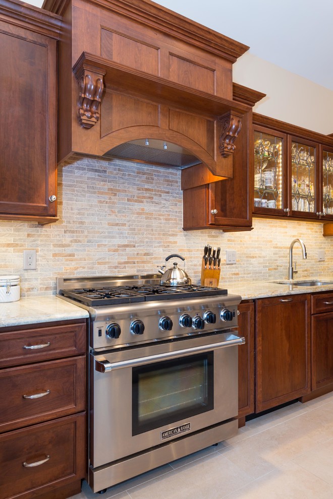Fabulous Statement Paneled Hood over Stainless Stove - Traditional ...