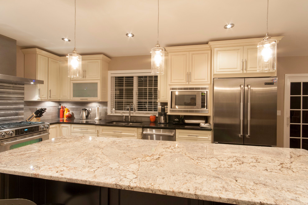 Fabuwood ivory wellington kitchen w/ chocolate maple island by Luxcraft ...