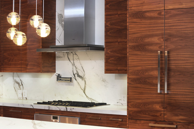 Flat, Dark walnut veneer Doors and Concealed Fridge Panels ...