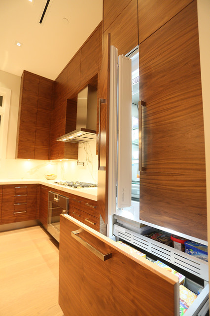 Flat, Dark walnut veneer Doors and Concealed Fridge Panels ...