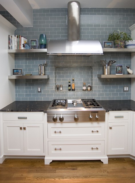 Floating shelves and custom stove - Traditional - Kitchen - DC Metro ...