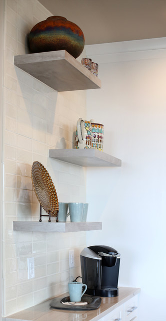 Floating shelves to display art work and dishware - Contemporary ...