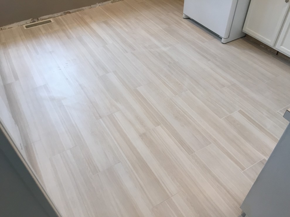 Flooring - "wood plank" porcelain tile - Transitional - Kitchen ...
