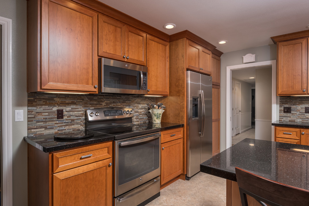 Fremont Kitchen with Cherry Cabinets, Slate Tile and Black Galaxy ...