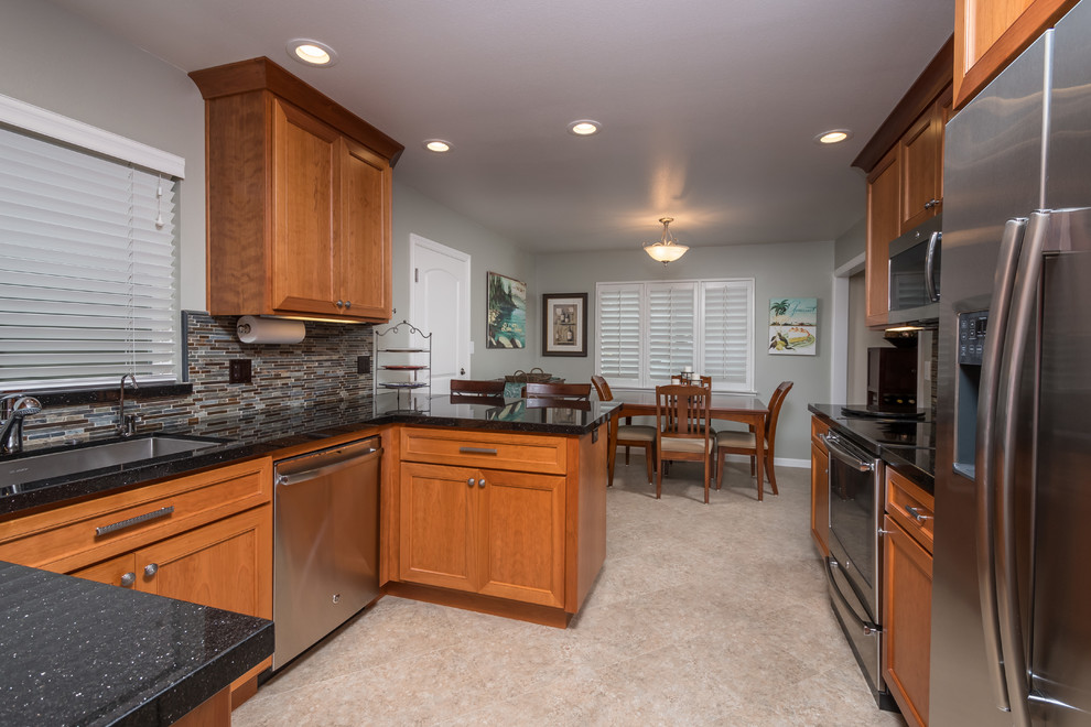 Fremont Kitchen with Cherry Cabinets, Slate Tile and Black Galaxy ...