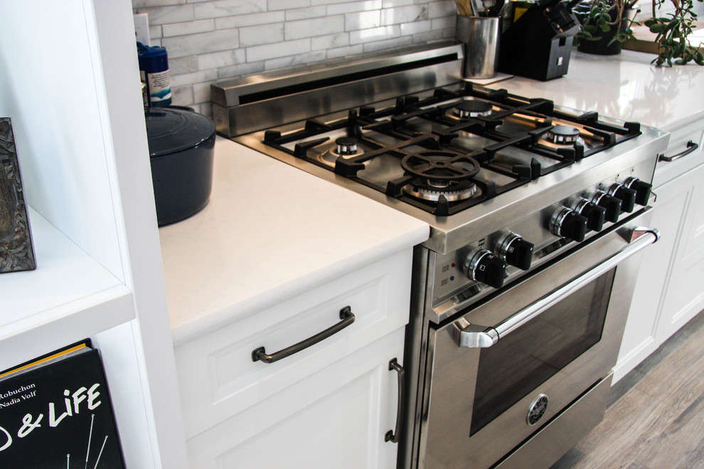 Fresh White Kitchen with Quartz Countertop - Transitional - Kitchen ...