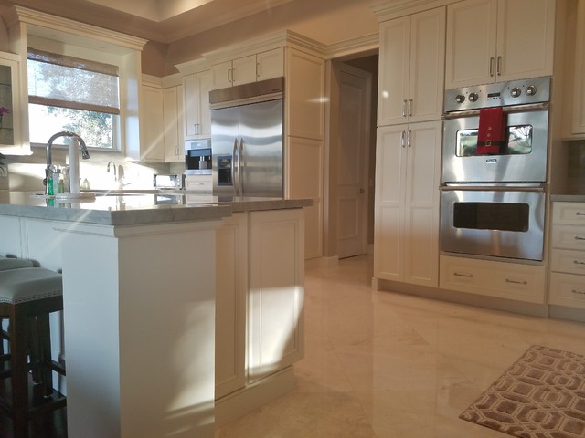 Full Kitchen Remodel Featuring Custom White Cabinetry and Quartzite ...