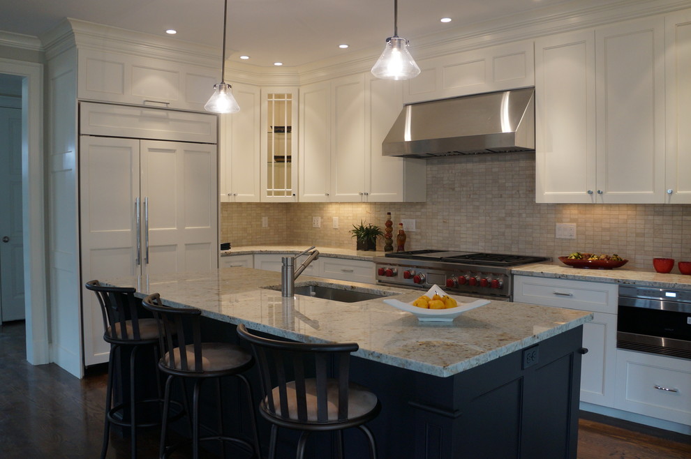 Full Overlay Style Kitchen - Espresso Island - Transitional - Kitchen ...