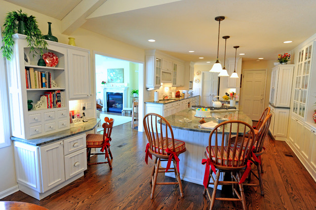 Galley kitchen & family room transformed into a large eat-in kitchen ...