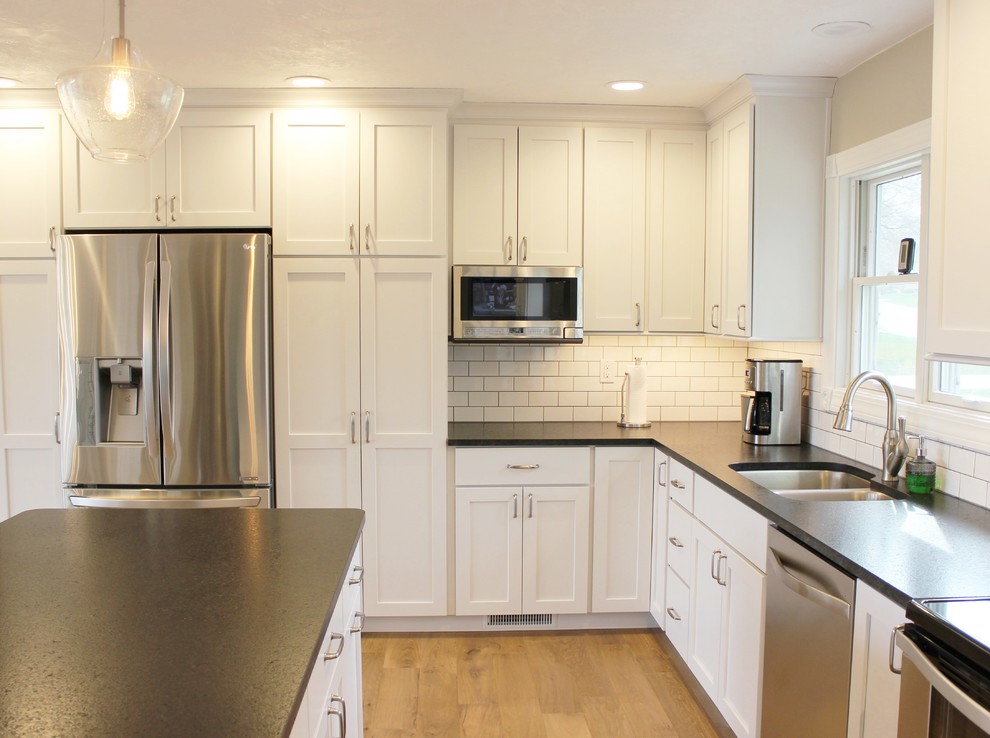 Geneseo, IL- White Painted Kitchen with Matte Black Granite and Subway ...