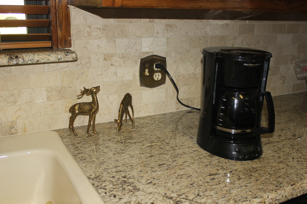 Giallo Ornamental Granite Countertop/Crema Marfil Backsplash ...