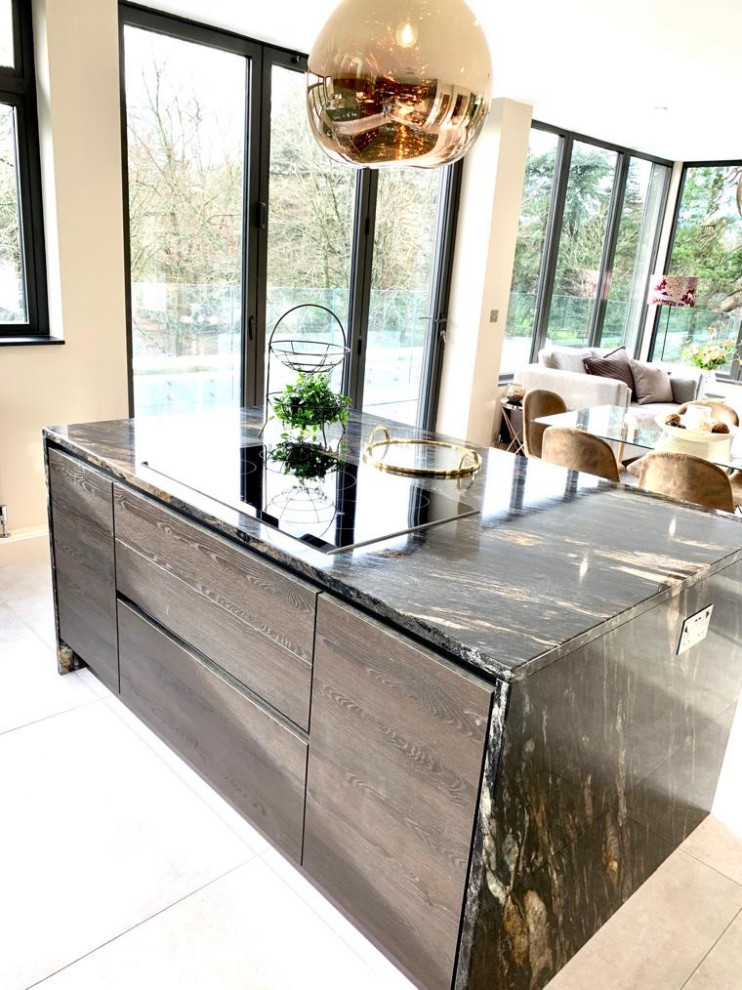 Gladstone Oak true handless kitchen with Cosmic Black Granite worktops ...